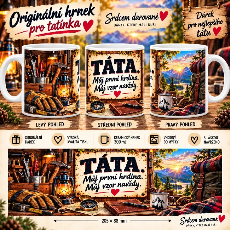 Srdcem darované Hrnek pro tatínka – TÁTA. Můj první hrdina. Můj vzor navždy – 300 ml