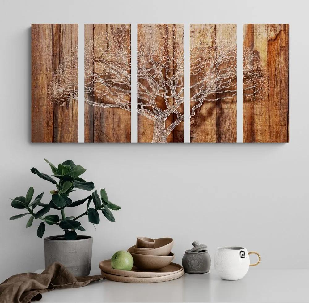 5-dílný obraz strom na dřevěném podkladu Varianta: 100x50