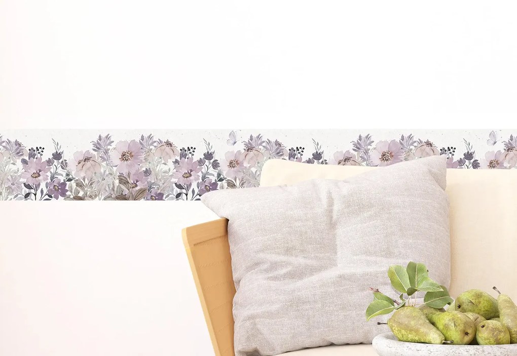 Samolepící bordura na zeď Fialový Akvarelový Květ | 5 m x 13.8 cm | DWB8481