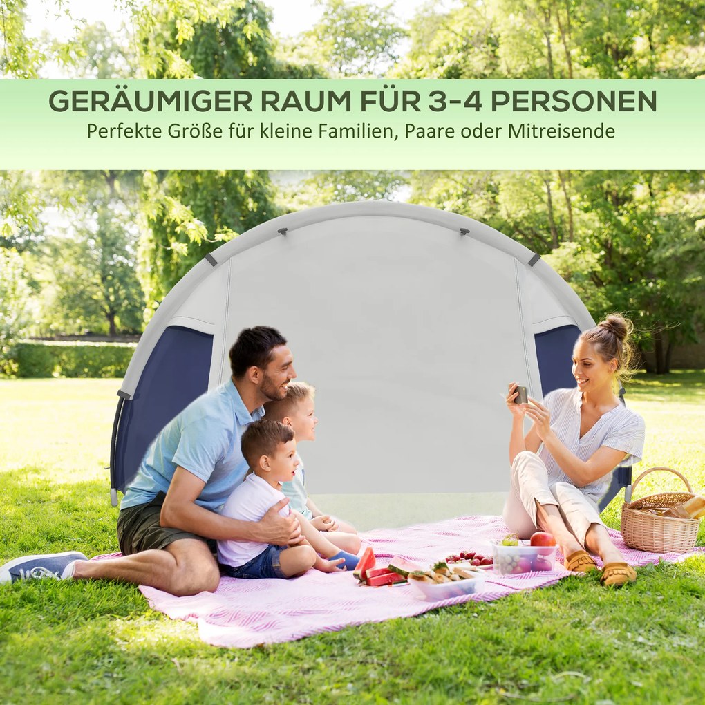 Outsunny Lehký Vzdušný Stan pro Kempování ve Tvaru Dómu pro 3/4 Osoby s Zipem a Taškou Oxford 320 x 240 x 130 cm Tmavě Modrá Světle Šedá