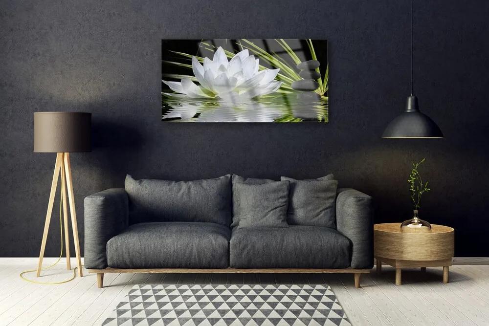 Obraz na skle Květiny Kameny Zen Voda 140x70 cm