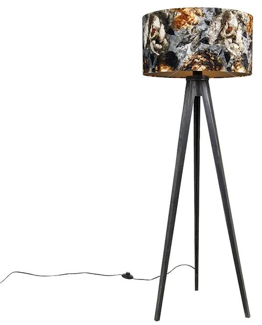 Stojací lampa stativ černý se stínidlem květy 50 cm - Tripod Classic