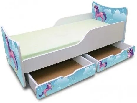 MAXMAX Dětská postel 160x80 cm se šuplíkem - JEDNOROŽEC V OBLACÍCH