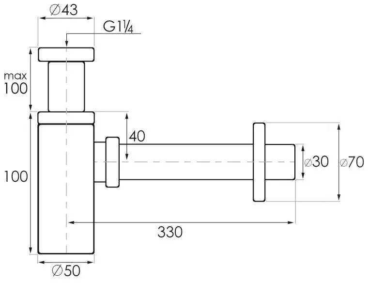 Erga Erga, umyvadlový lahvový sifon + odtoková zátka ClickClack bez přepadu, černá matná, ERG-YKA-BK.SYPOP-14-BLK