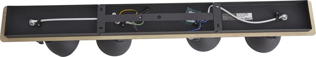 Stropní bodové svítidlo černé s dřevem 4-světla otočné a sklopné - Jakub