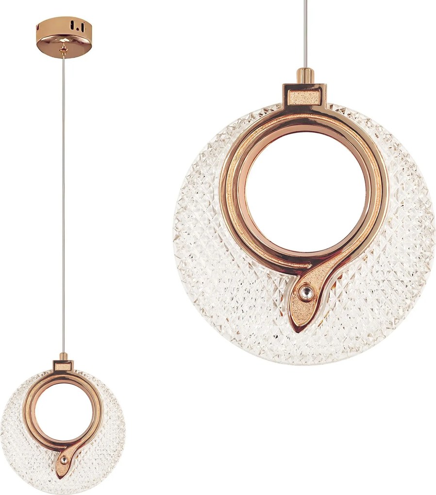 Toolight Toolight, LED křišťálové závěsné svítidlo 18x17cm, 12W, 3000K, LHJ110-1CP, růžové zlato, OSW-60051