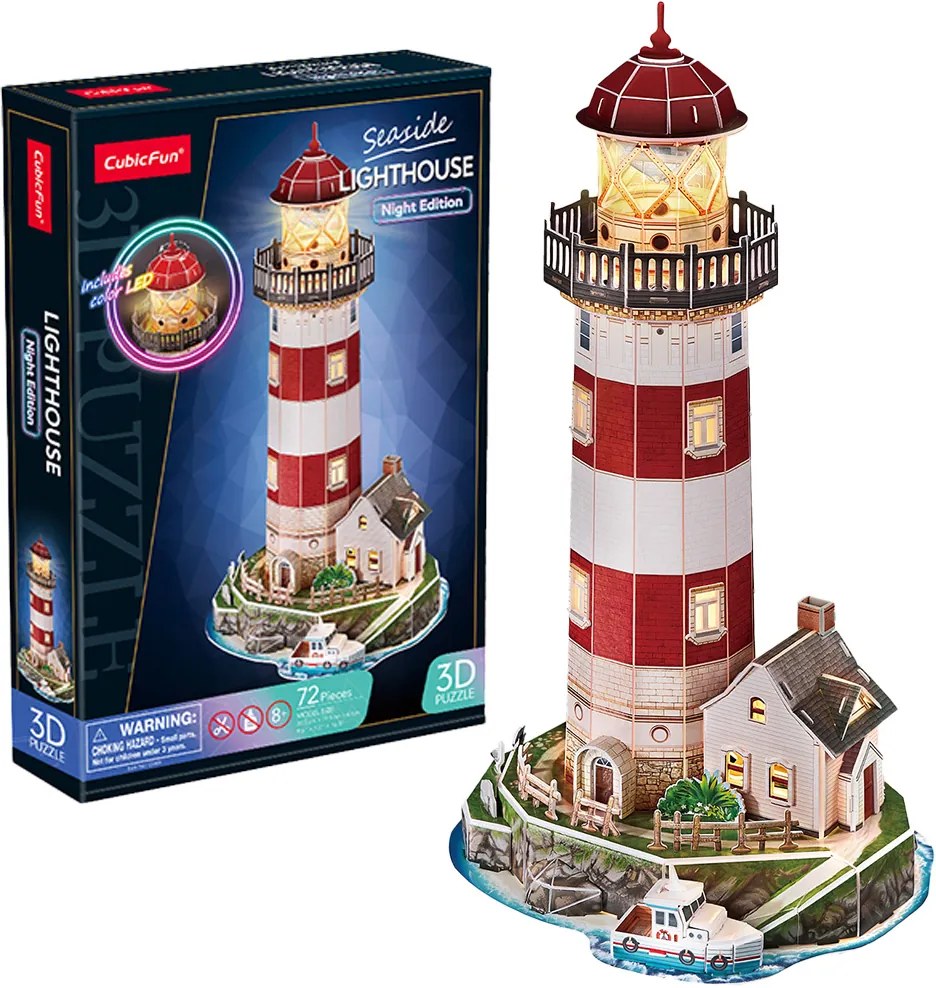 CubicFun - Puzzle 3D s LED Noční edice: Maják 72 dílků