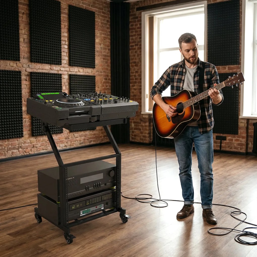 Costway 2 vrstvý profesionální audio stojan s nastavitelnými příčkami