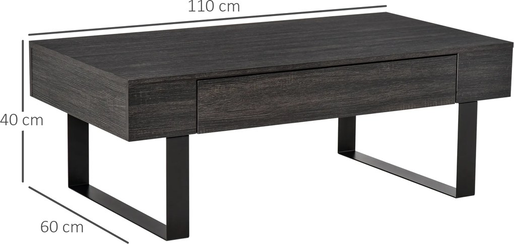 Konferenční stolek HOMCOM se zásuvkou a policemi, robustní ocelový rám, snadná montáž, moderní design do obývacího pokoje | Aosom.de