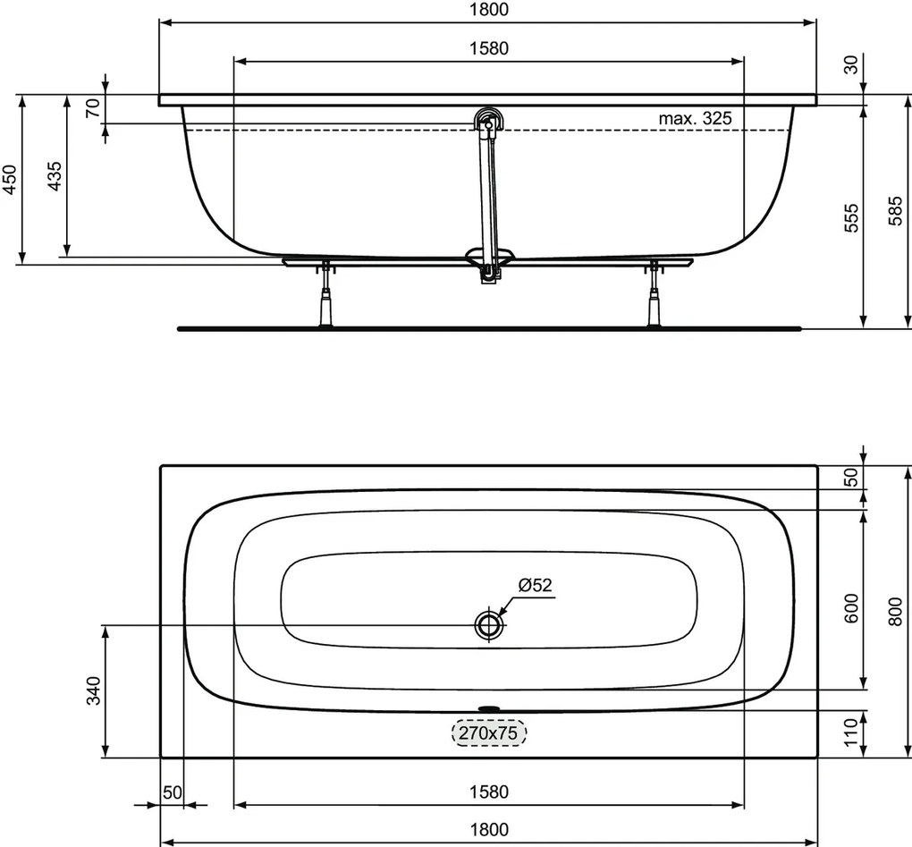 Ideal Standard i.life - Obdélníková vana DUO 180x80 cm, bílá T476401