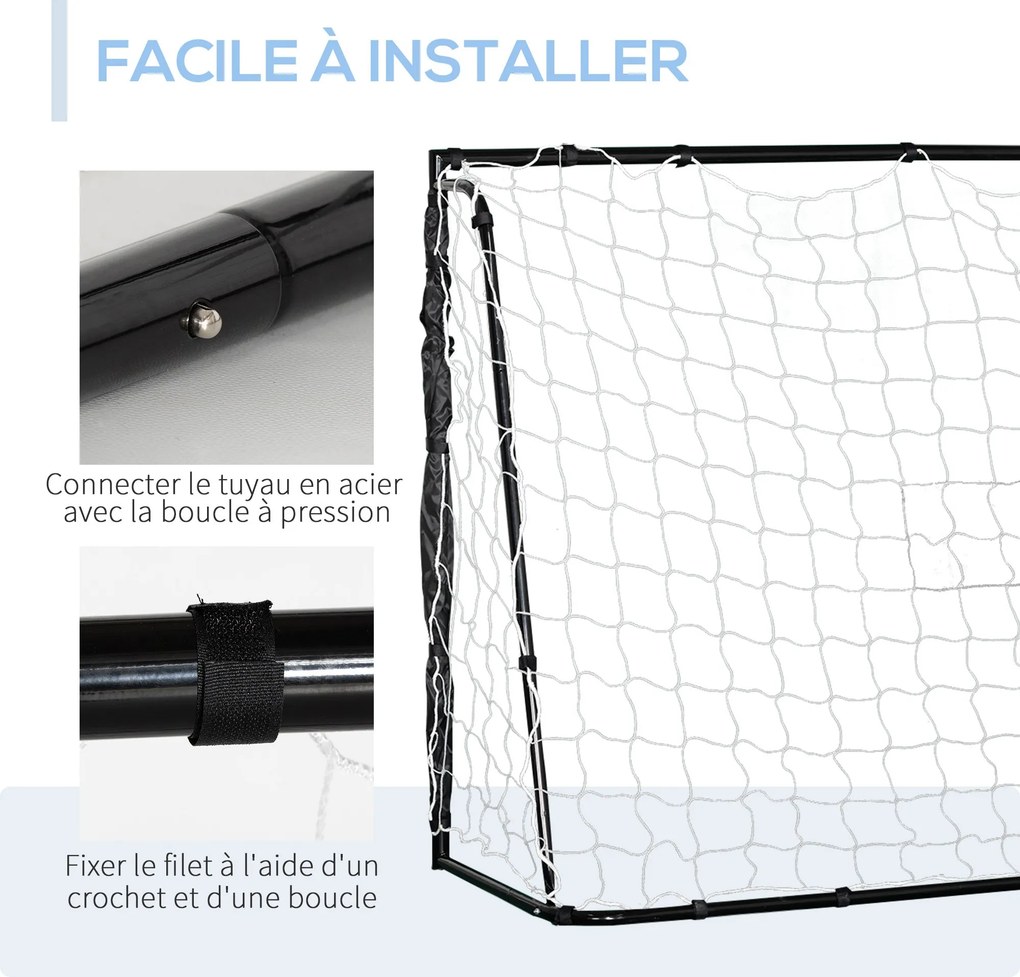 HOMCOM Fotbalová branka - Fotbalová branka - Tréninková branka rozměry 186Š x 62H x 123V cm - kovový rám s PE sítí - kolíky a nástroj zahrnuty - černá