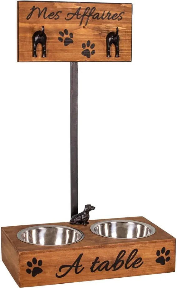 Misky pro psy ve stojanu s cedulkou Antic Line, 19 x 60 cm