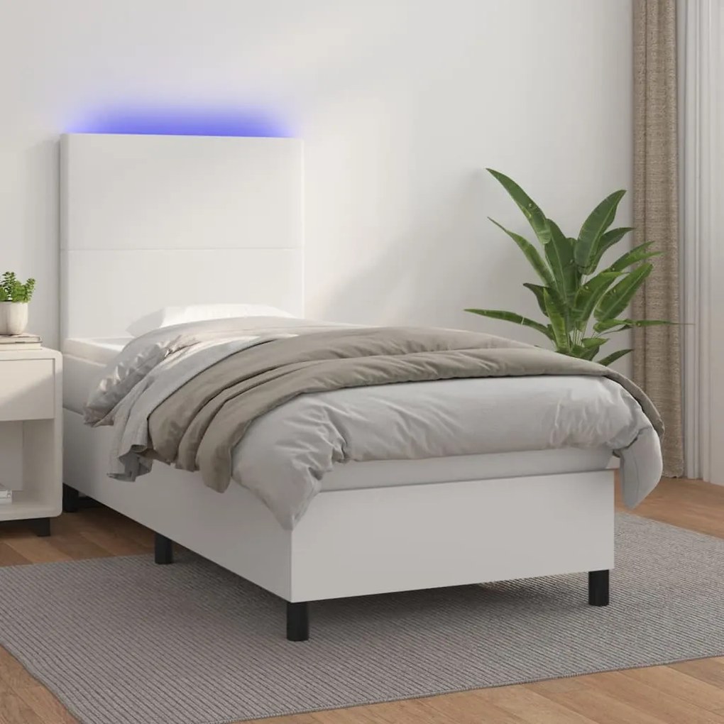 Box spring postel s matrací a LED bílá 90x190 cm umělá kůže 3135796