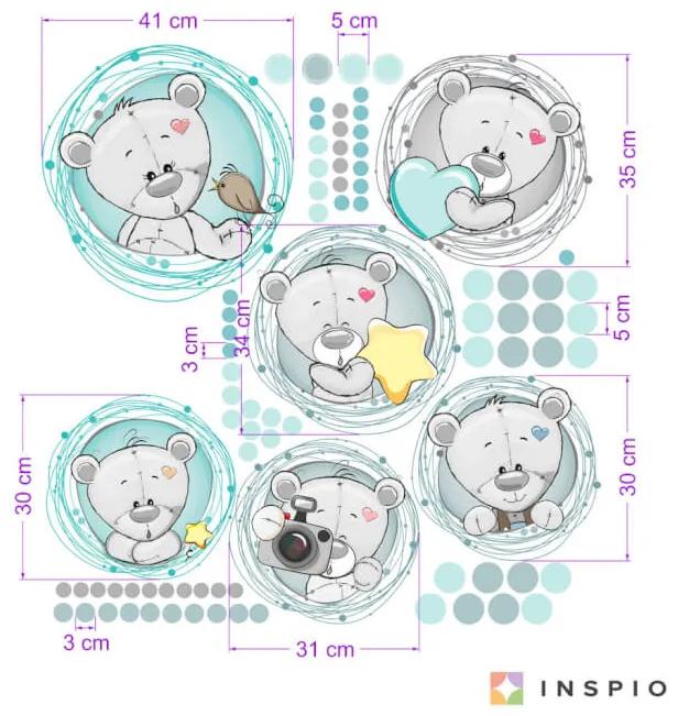 INSPIO Dětské samolepky na zeď - Plyšoví medvídci v kruhu s jménem