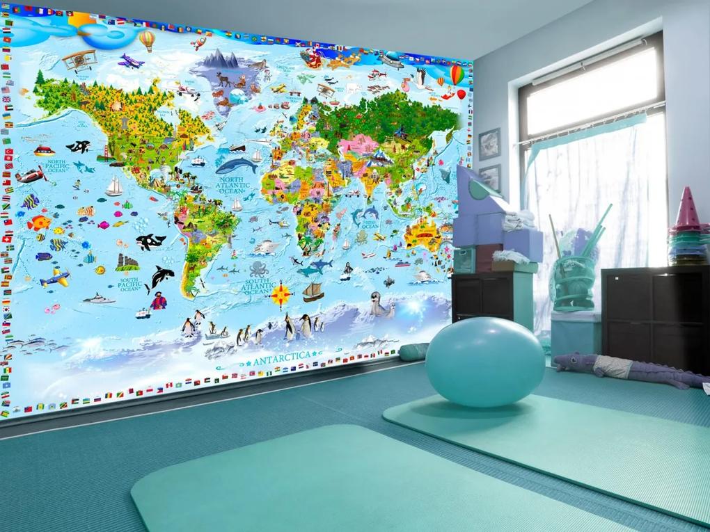 Dětská tapeta mapa světa + lepidlo ZDARMA Velikost (šířka x výška): 350x245 cm