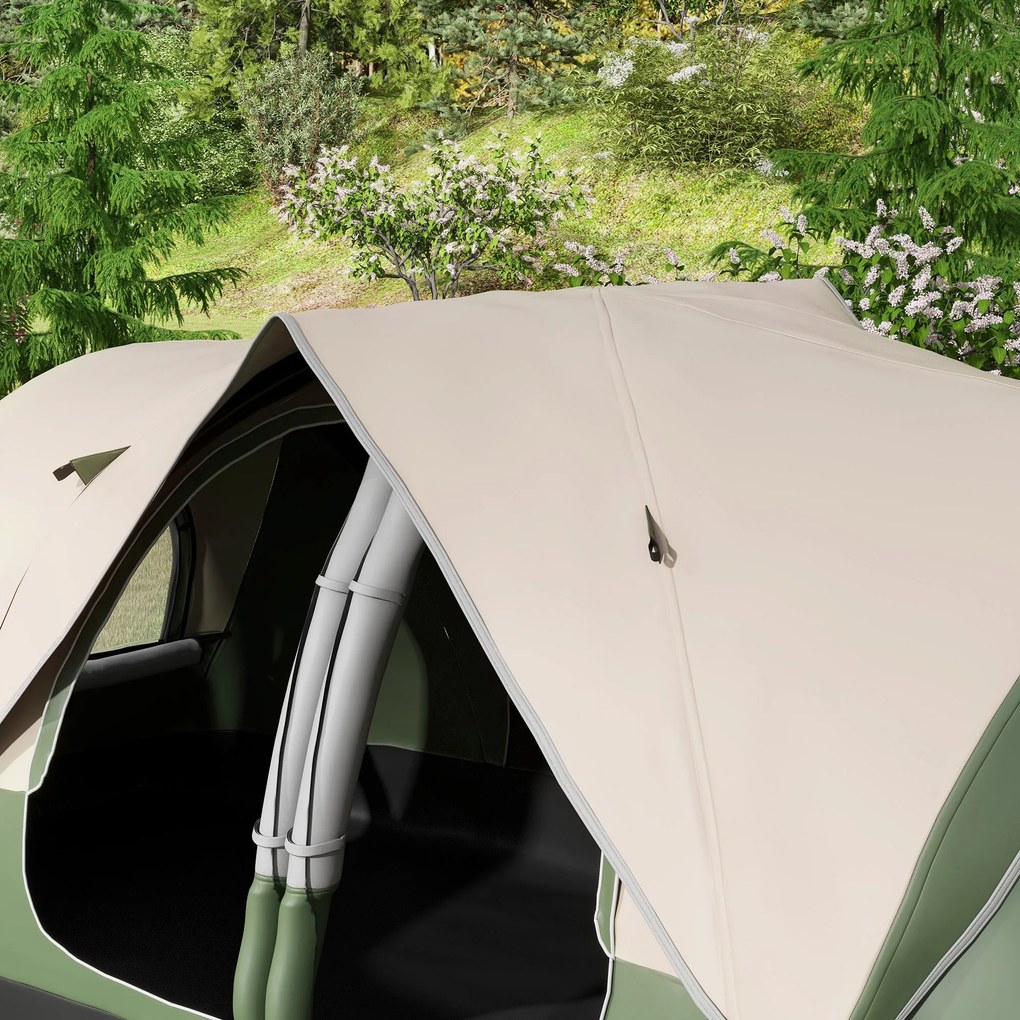 Outsunny Rodinný Stan pro Kempování pro 6-8 Osob Skládací Kempingový Stan s 2 Místnostmi a Vodotěsnou Taškou pro Turistiku 450x215x180 cm Olivově Zel…