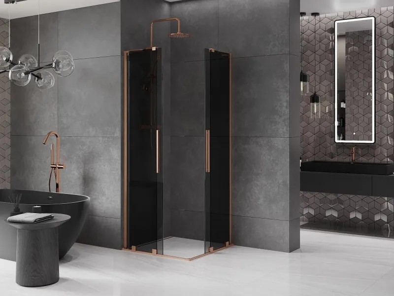 Mexen Velar L Duo, sprchový kout s posuvnými dveřmi 90 x 90 cm, 8mm šedé sklo, měděná matná, 871-090-090-02-43-65