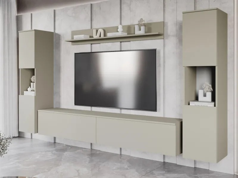 Obývací stěna Bamisio XL, Barva: matera / breslau kaštan, Osvětlení: osvětlení LED - bílé