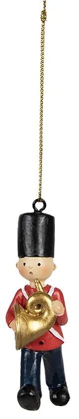 Červená vánoční závěsná dekorace vojáček s lesním rohem - 4*2*8 cm