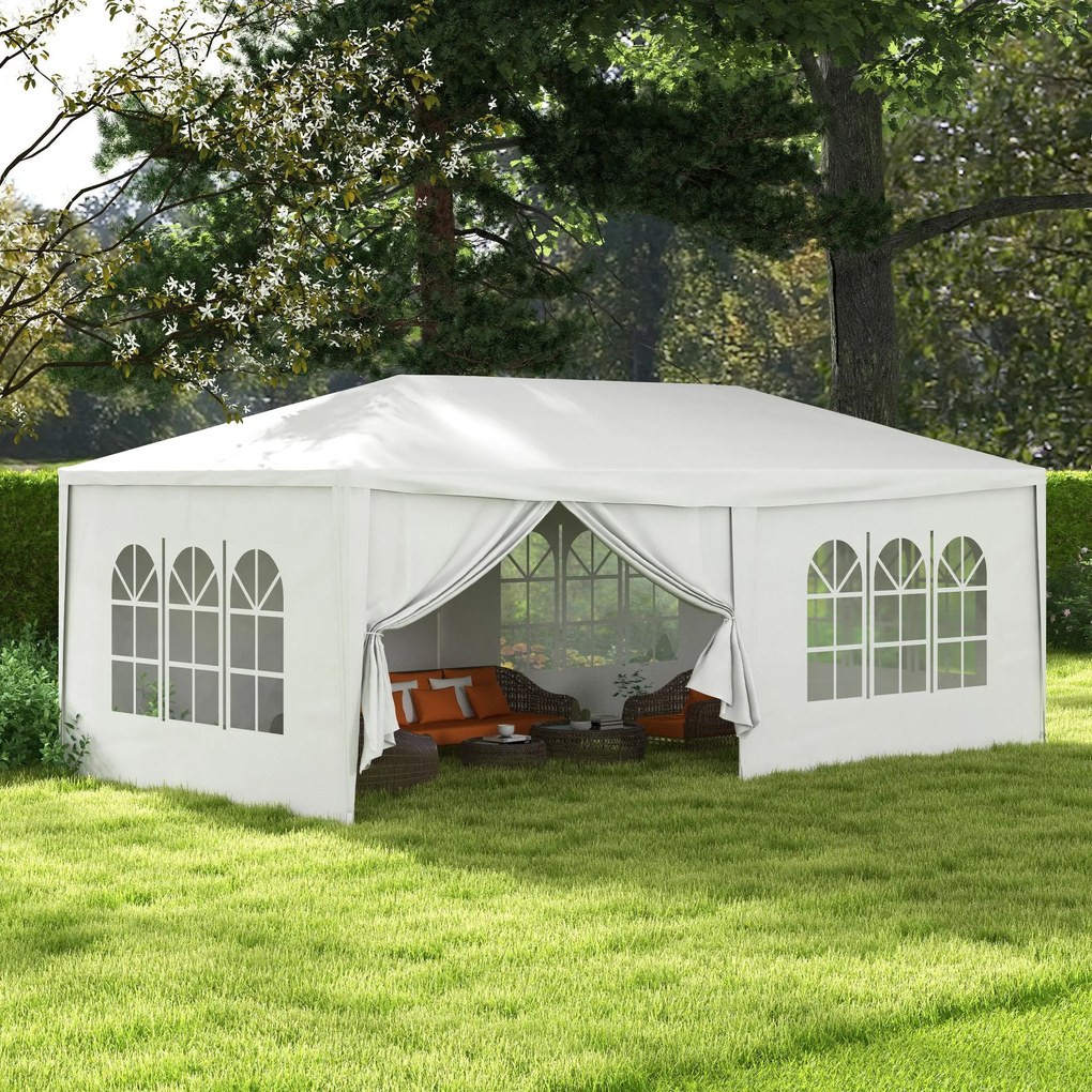 Outsunny Zahradní Stan 6x3 m Odnímatelný Zahradní Altán se 4 Okny a 2 Zipovými Dveřmi, 6 Bočními Stěnami a Voděodolným Pavilonem pro Terasu, Patio a …
