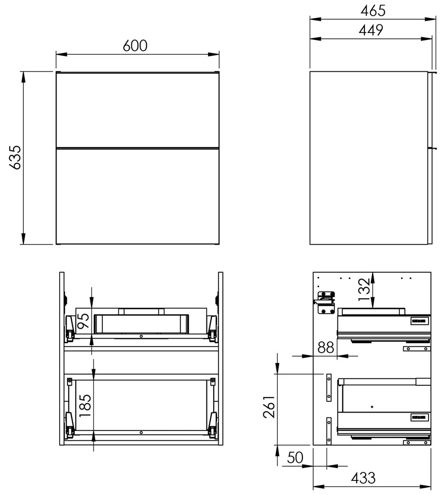 Elita Look, skříňka pod umyvadlo 60x45x64 mm 2S PDW, bílá lesklá, ELT-167077