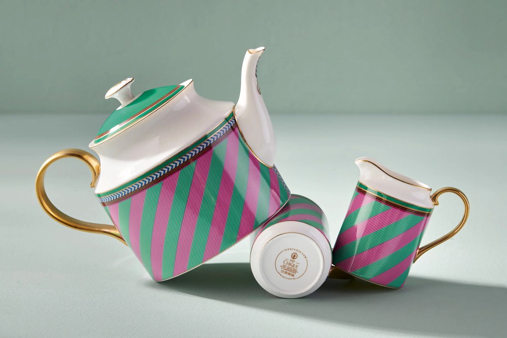 Pip Studio Pip Chique Stripes mlékovka 260ml, růžovo-zelená (Porcelánová mlékovka 260 ml)