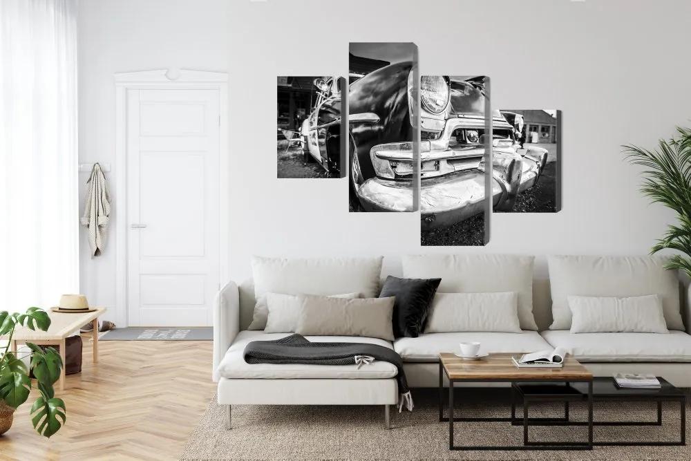 Vícedílný obraz Černobílé Americké Retro Auto Nedostatek Nedostatek Plátno Canvas 120x75