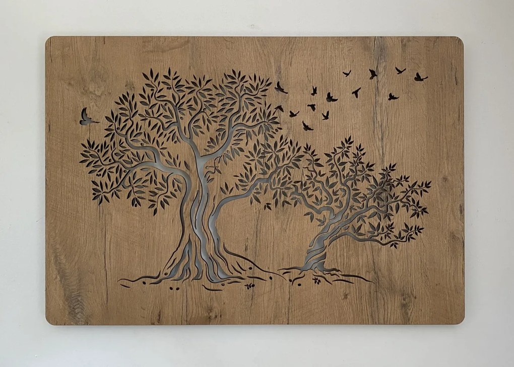 Li-Go "Dvě olivy" světelný obraz 230V 90x62cm provedení povrchu: dub světlý
