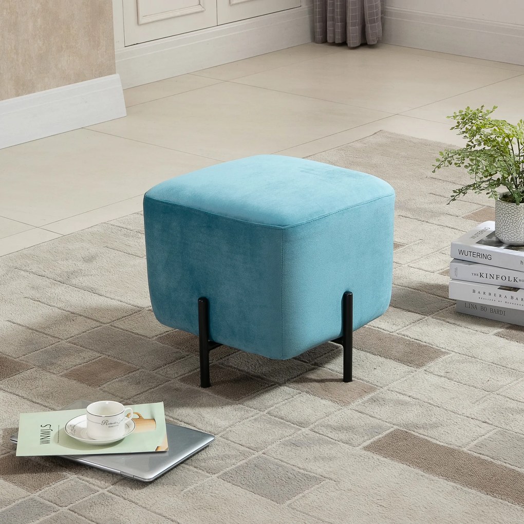 Podnožka HOMCOM z polyesteru a oceli 44,5 x 44,5 x 41,5 cm v tyrkysové barvě, pohodlná a stylová pro váš domov