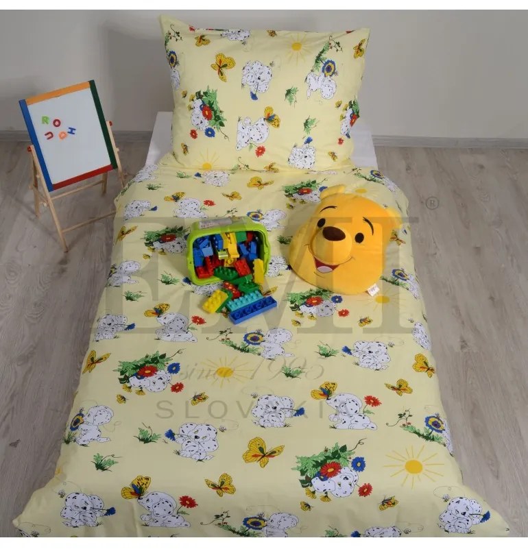 Povlečení dětské bavlněné dalmatin žlutý EMI, Dětský set 90x130 + 45x65