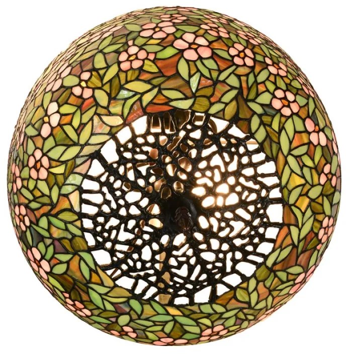 Stolní lampa Tiffany Rebecca zeleno růžová s florálním motivem – 46x72 cm