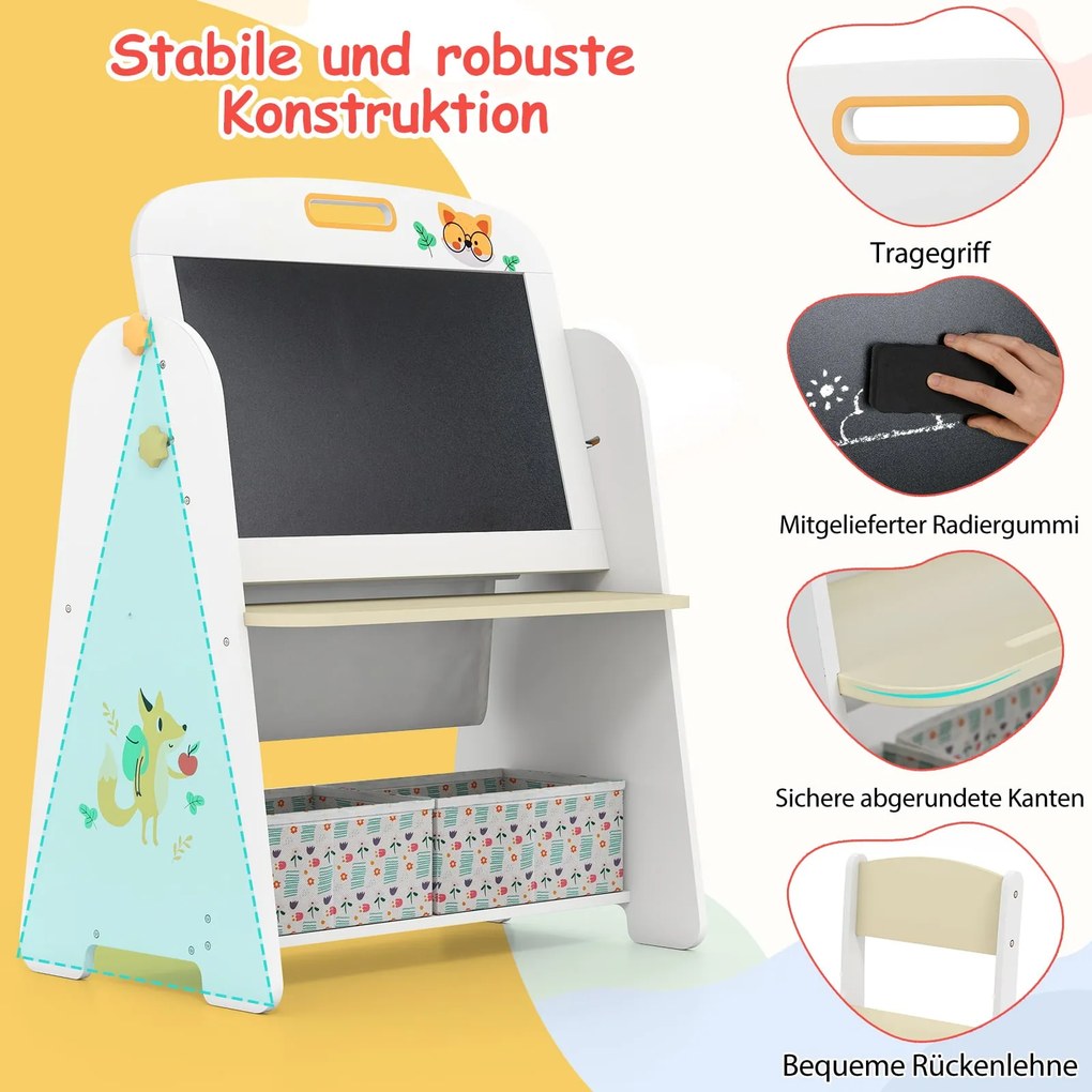Costway Dětský stojan s židlí Dětská tabule s policí a magnetická tabule