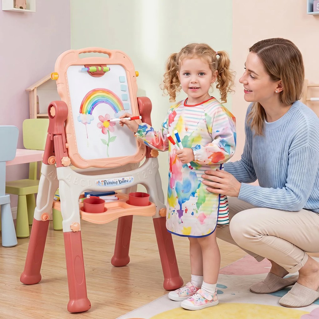 Costway 4-in-1 Dětská tabule Výškově nastavitelná Oboustranný dětský stojan