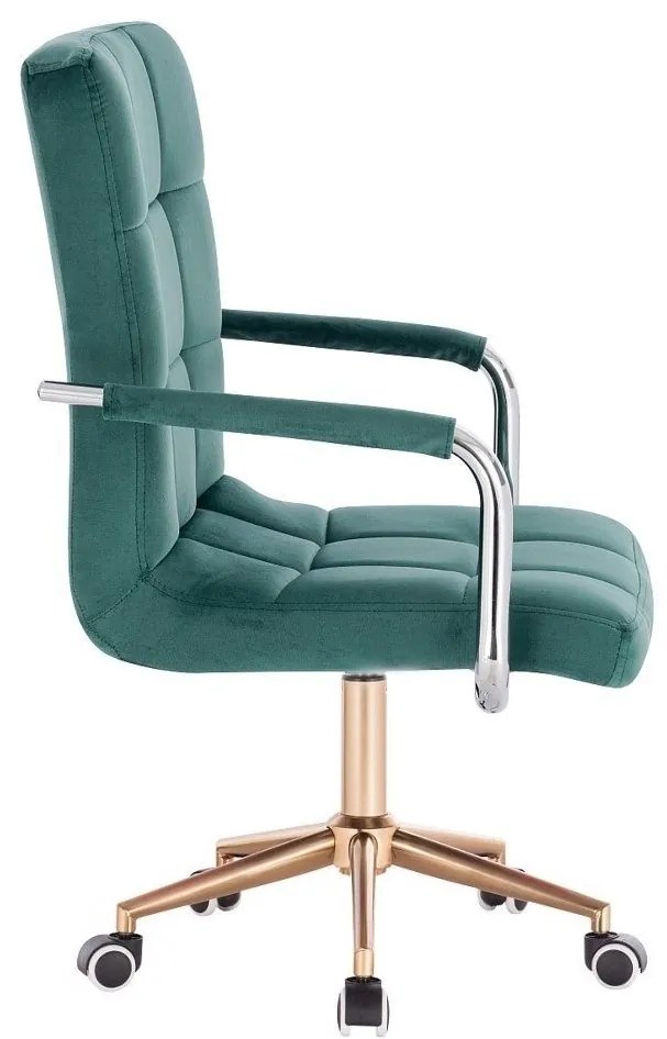 LuxuryForm DESIGN Otočná židle VERONA VELUR na zlaté podstavě s kolečky - zelená