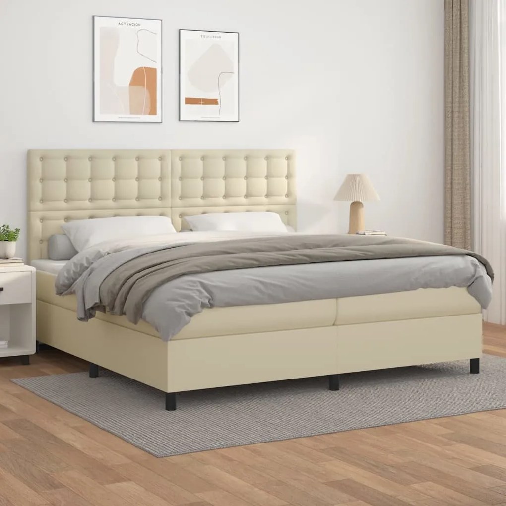 Box spring postel s matrací krémová 200x200 cm umělá kůže 3142865