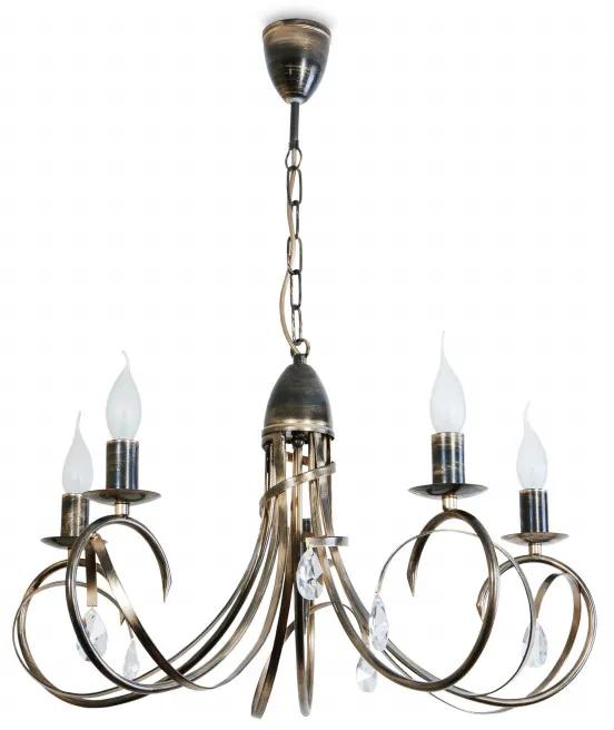 Light for home - Závěsný lustr na řetězu 18505 "VIRGINIA CRYSTAL", 5x40W, E14, černá, zlatá, patina