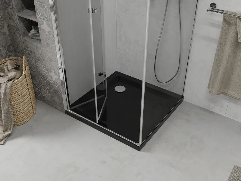 Mexen Lima, sprchový kout 90 (dveře) x 90 (stěna) cm, 6mm čiré sklo, chromový profil + SLIM sprchová vanička černá 5cm s chromovým sifonem, 856-090-090-01-00-4070
