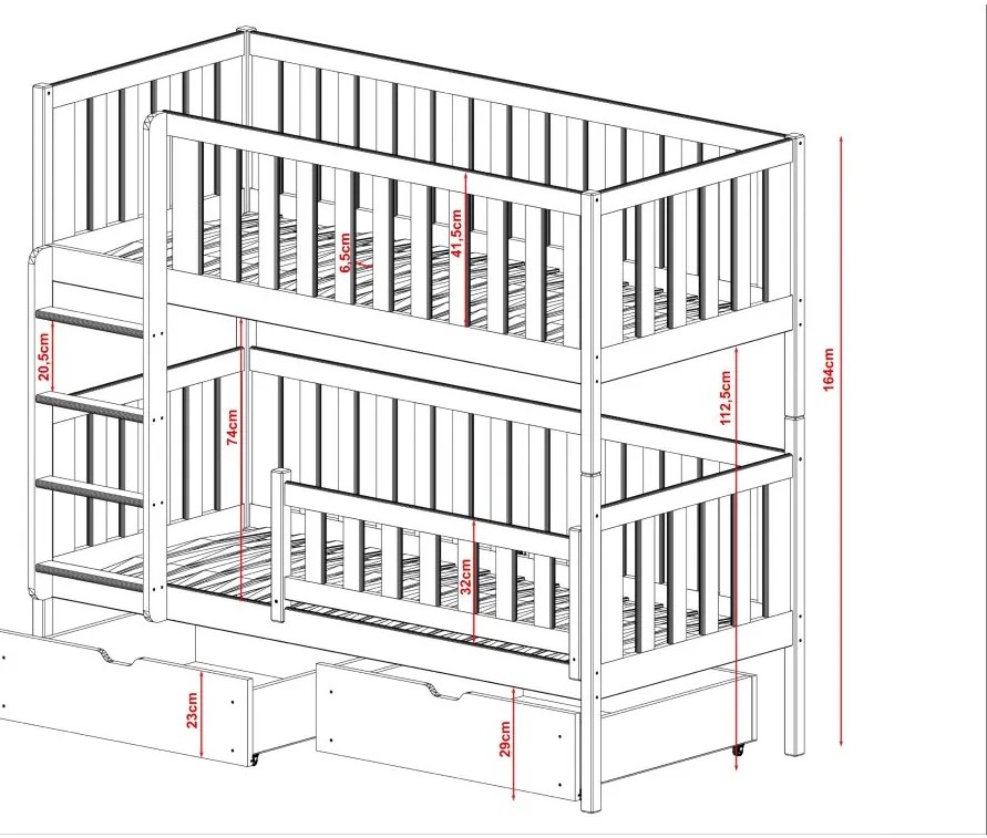 Legno Dětská patrová postel Milena borovice Rozměr (cm): 90x190