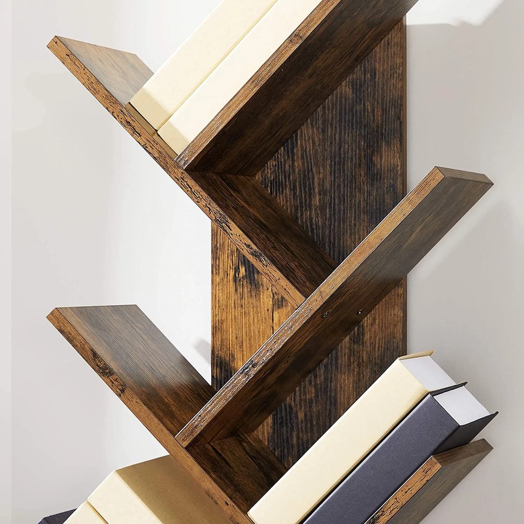 Knihovna ve tvaru stromu 8-podlažní 50 x 25 x 141,5 cm, rustikální hnědá