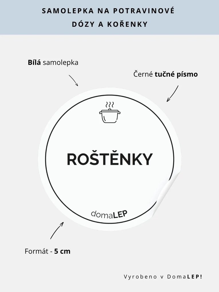 Samolepka na kořenky ROŠTĚNKY bílá 5 cm tučné písmo