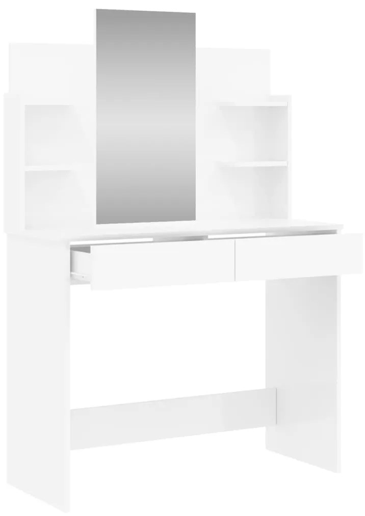 Toaletní stolek se zrcadlem bílý vysoký lesk 96 x 39 x 142 cm - Default Title