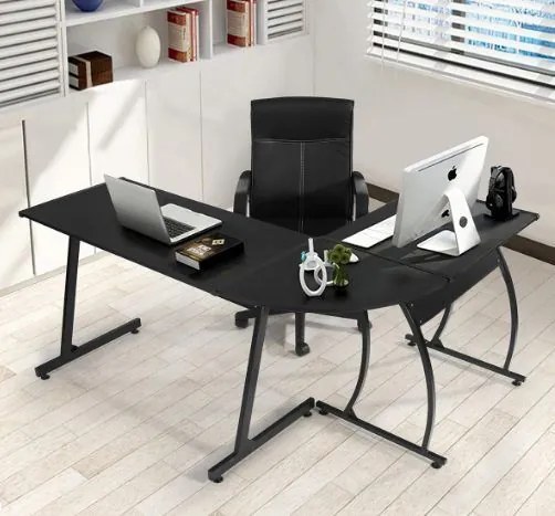 ModernHome Rohový psací stůl - černý, HCD006