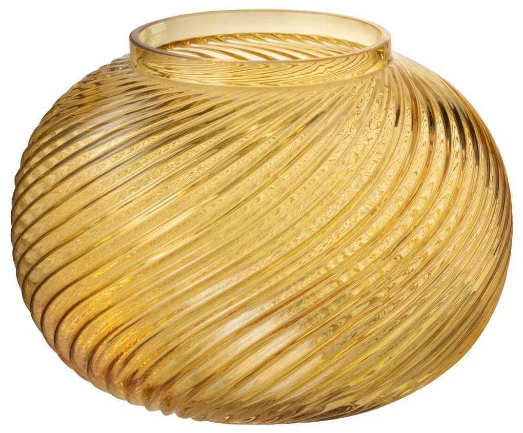Žlutá skleněná kulatá váza Stripes L - Ø 20*17 cm