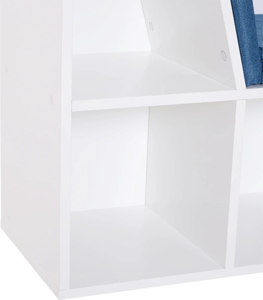 HOMCOM Knihovna s lavicí 2 v 1 Moderní design 6 oddílů 3 polštáře 102Š x 30H x 61V cm Bílá Modrá
