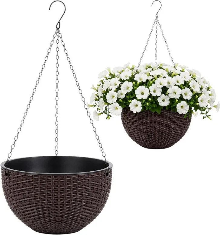 Flamenco Mystique Velký hnědý závěsný květináč Rattan Design 26 cm ROS10BR