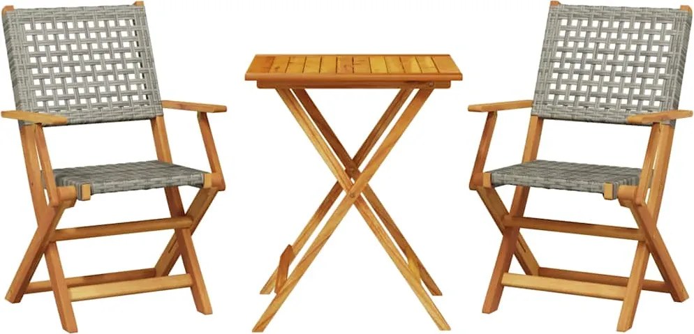 3dílný bistro set šedý polyratan a masivní dřevo 3281803