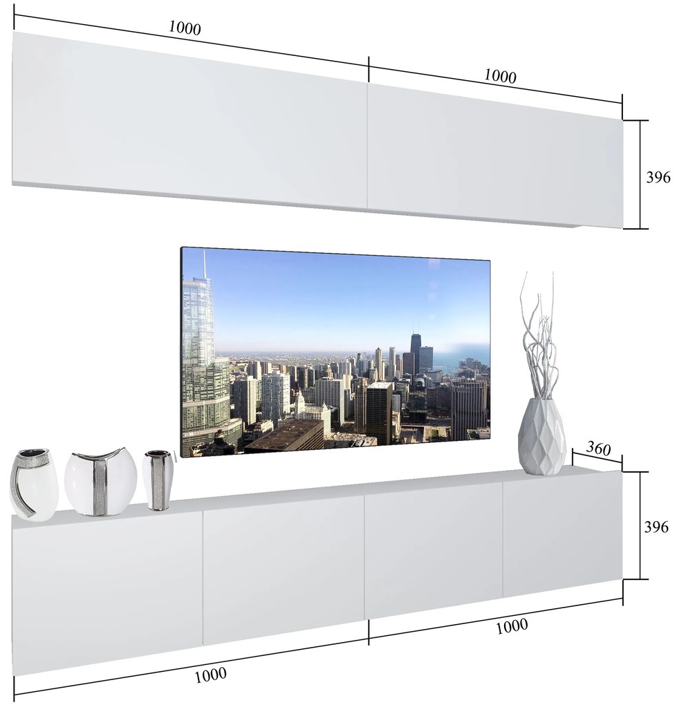 Obývací stěna Belini Premium Full Version dub wotan / bílý lesk + LED osvětlení Nexum 89