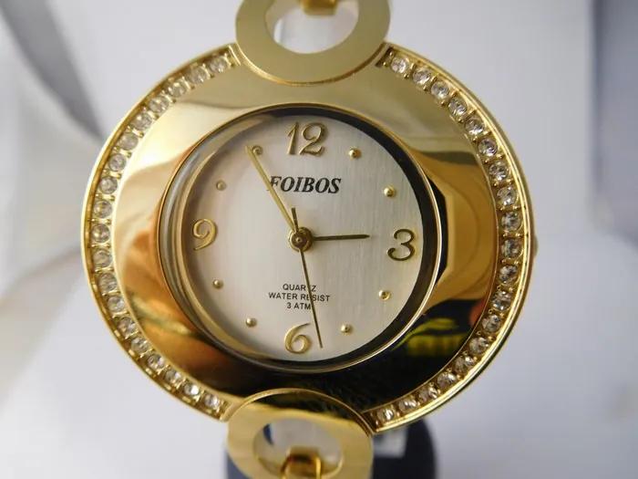 Foibos Šperkové dámské hodinky s kamínky po obvodu Foibos 24722 - zlaté