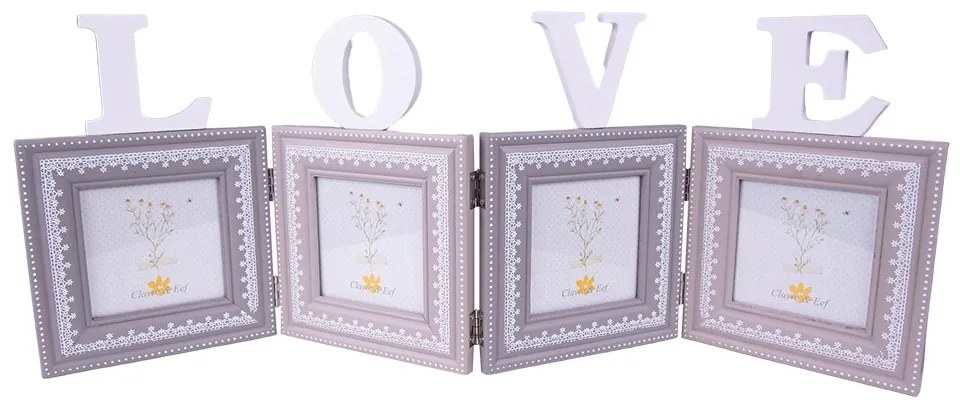 Dřevěný stojící fotorám na 4 fota Love - 65*1*23 cm / 10*10 cm (4)