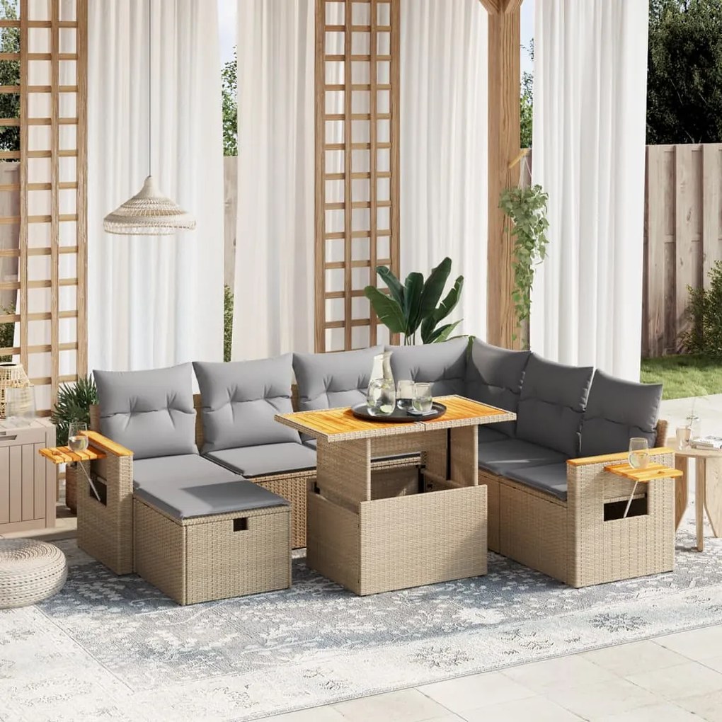 8dílná zahradní sedací souprava s poduškami béžová polyratan 3276160